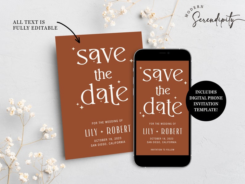 Save the Date Retro Terracotta Photo Template Modern Terracotta Wedding ...