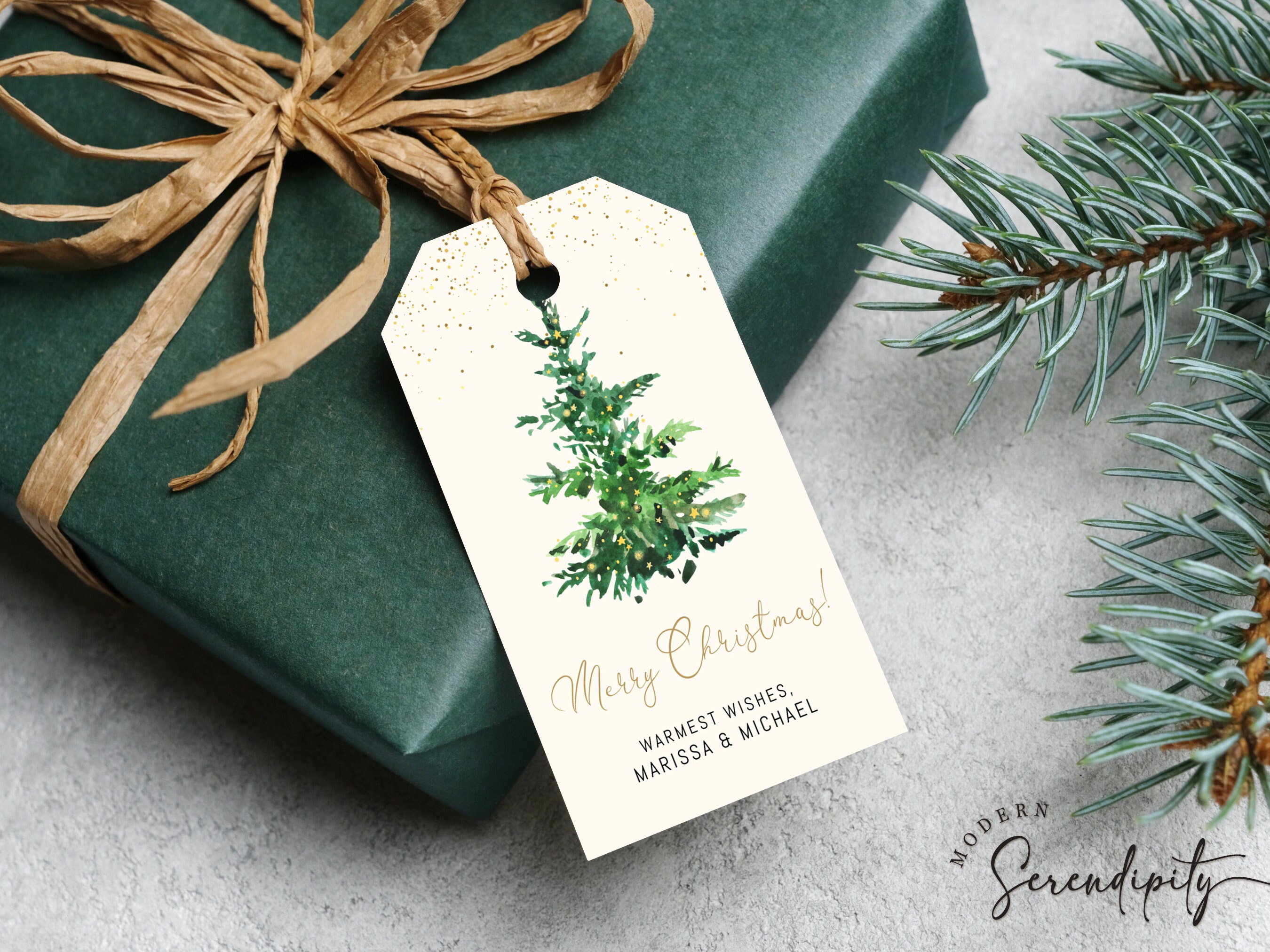 Merry Christmas Gift Tag Printable Christmas Tree Gift Tag Holiday ...