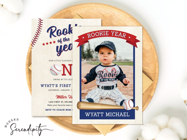 Rookie of the Year First Birthday Invitation Baseball Birthday - Etsy