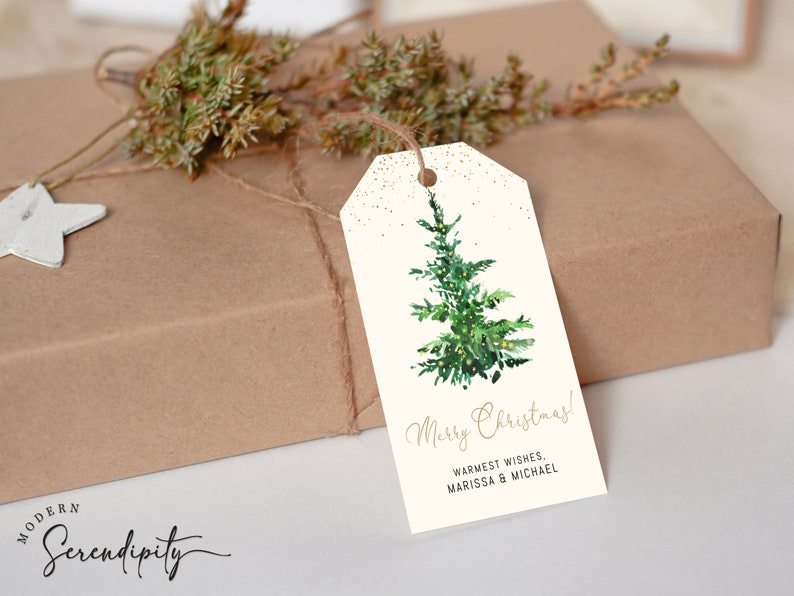 Merry Christmas Gift Tag Printable Christmas Tree Gift Tag - Etsy
