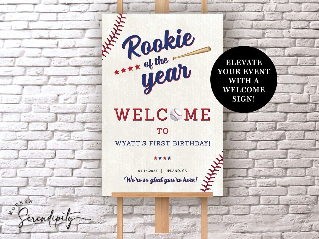 Rookie of the Year First Birthday Welcome Sign Baseball Birthday Party ...