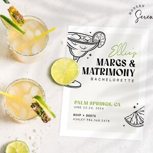 Margs and Matrimony Bachelorette Invitation Beach Bachelorette Weekend ...