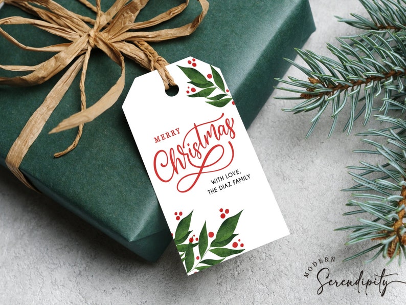 Merry Christmas Gift Tag Printable Christmas Gift Tag Holiday - Etsy