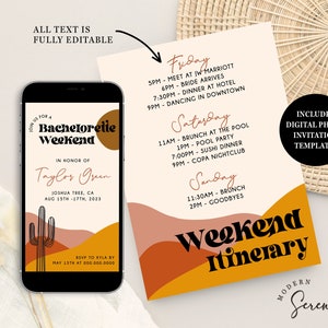 Bachelorette Retro Desert Party Invitation Desert Weekend Itinerary ...