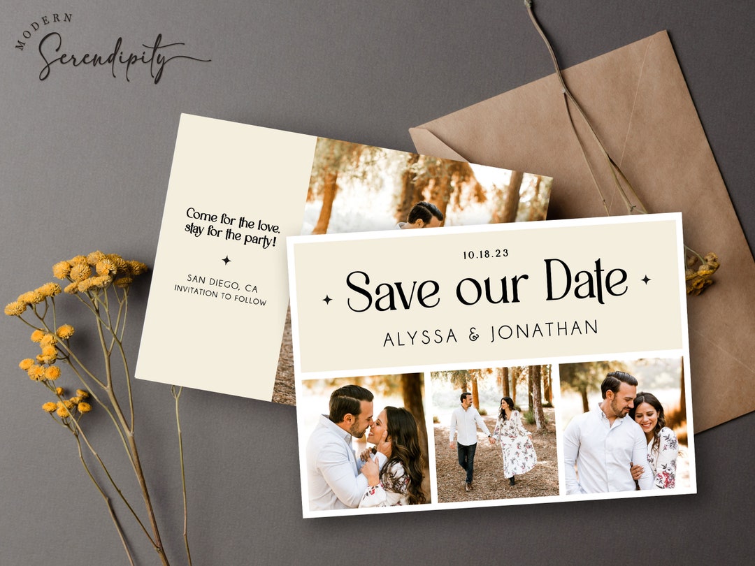 Save the Date Retro Modern Photo Template Modern Save the Date Digital ...