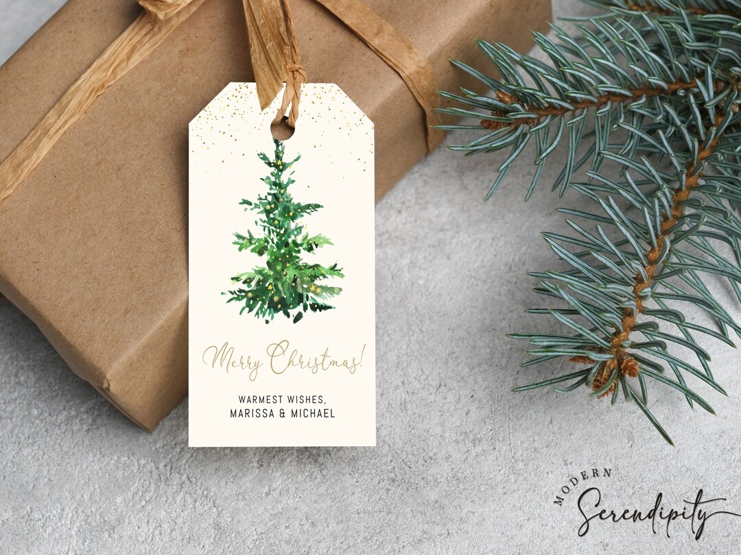 Merry Christmas Gift Tag Printable Christmas Tree Gift Tag Holiday ...