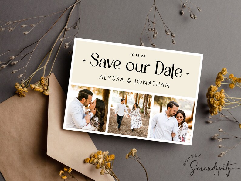 Save the Date Retro Modern Photo Template Modern Save the Date Digital ...