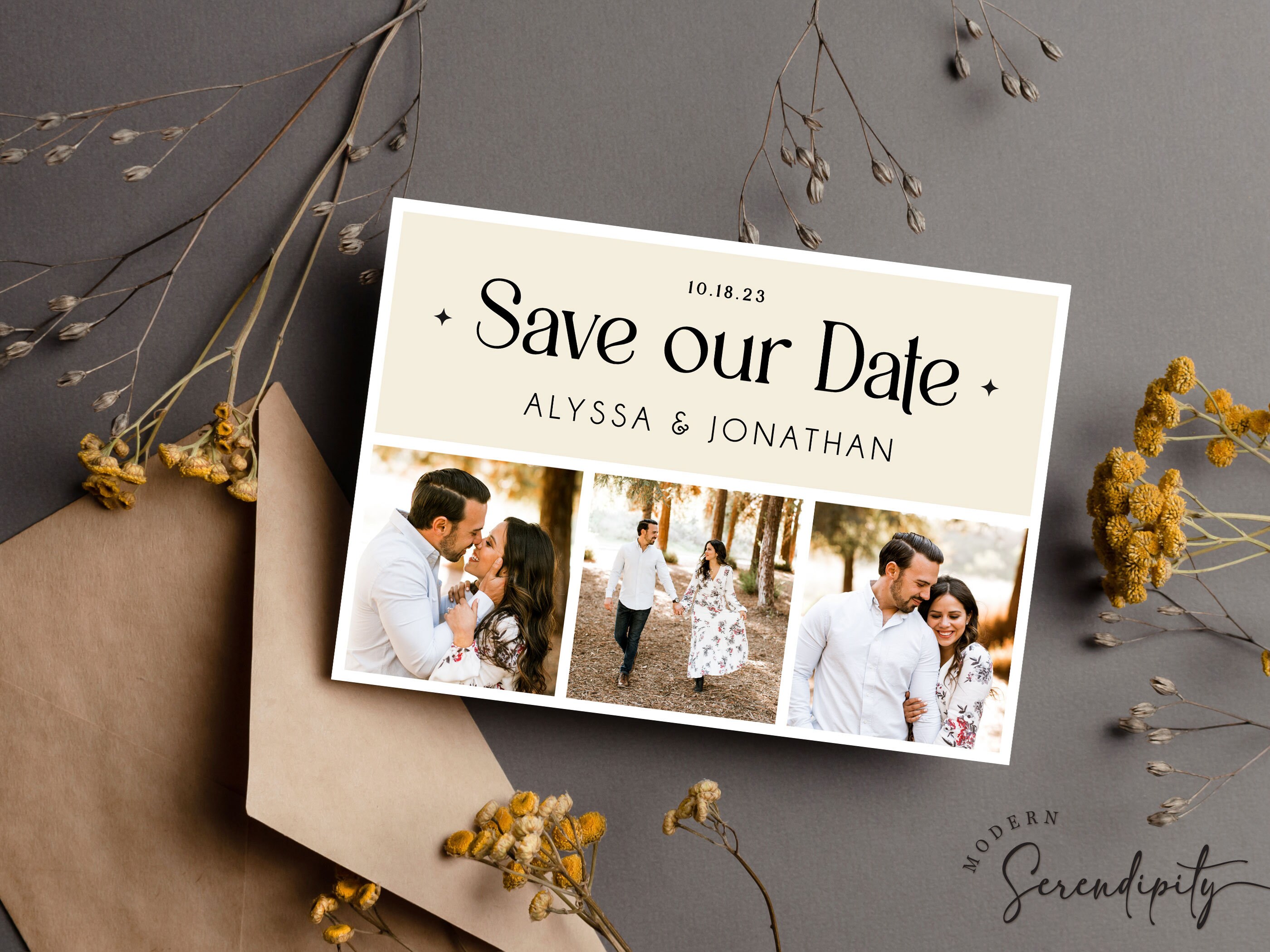 Save the Date Retro Modern Photo Template Modern Save the Date Digital ...