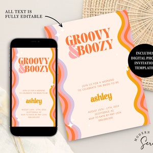 Bachelorette Party Groovy and Boozy Invitation Groovy Retro Weekend ...
