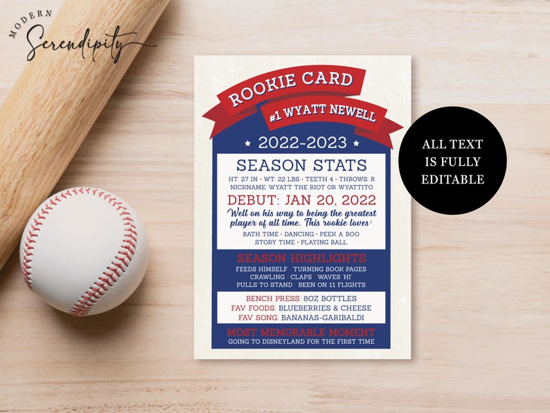 Baseball Players Card Rookie of the Year Trading Card First Birthday ...