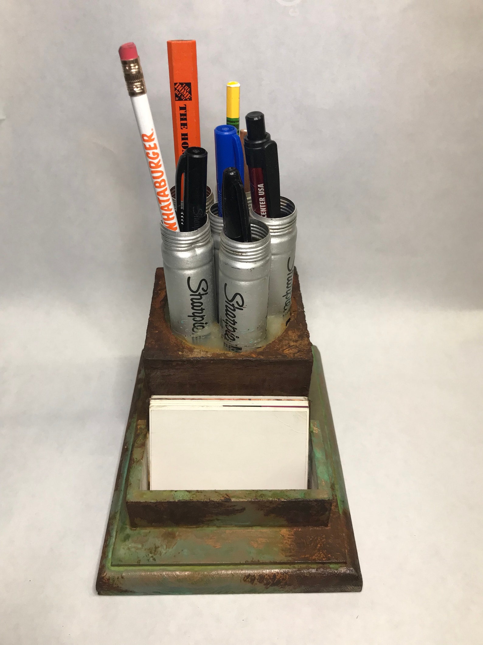 Rustic Pen, Pencil & Business Card Holder - Etsy