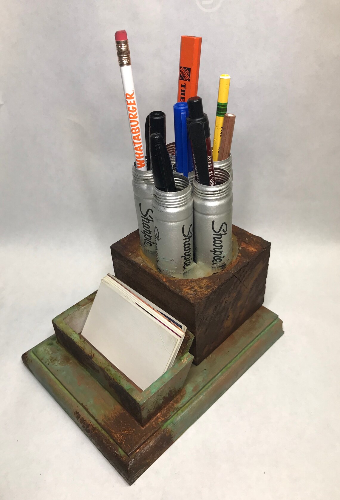 Rustic Pen Pencil & Business Card Holder | Etsy