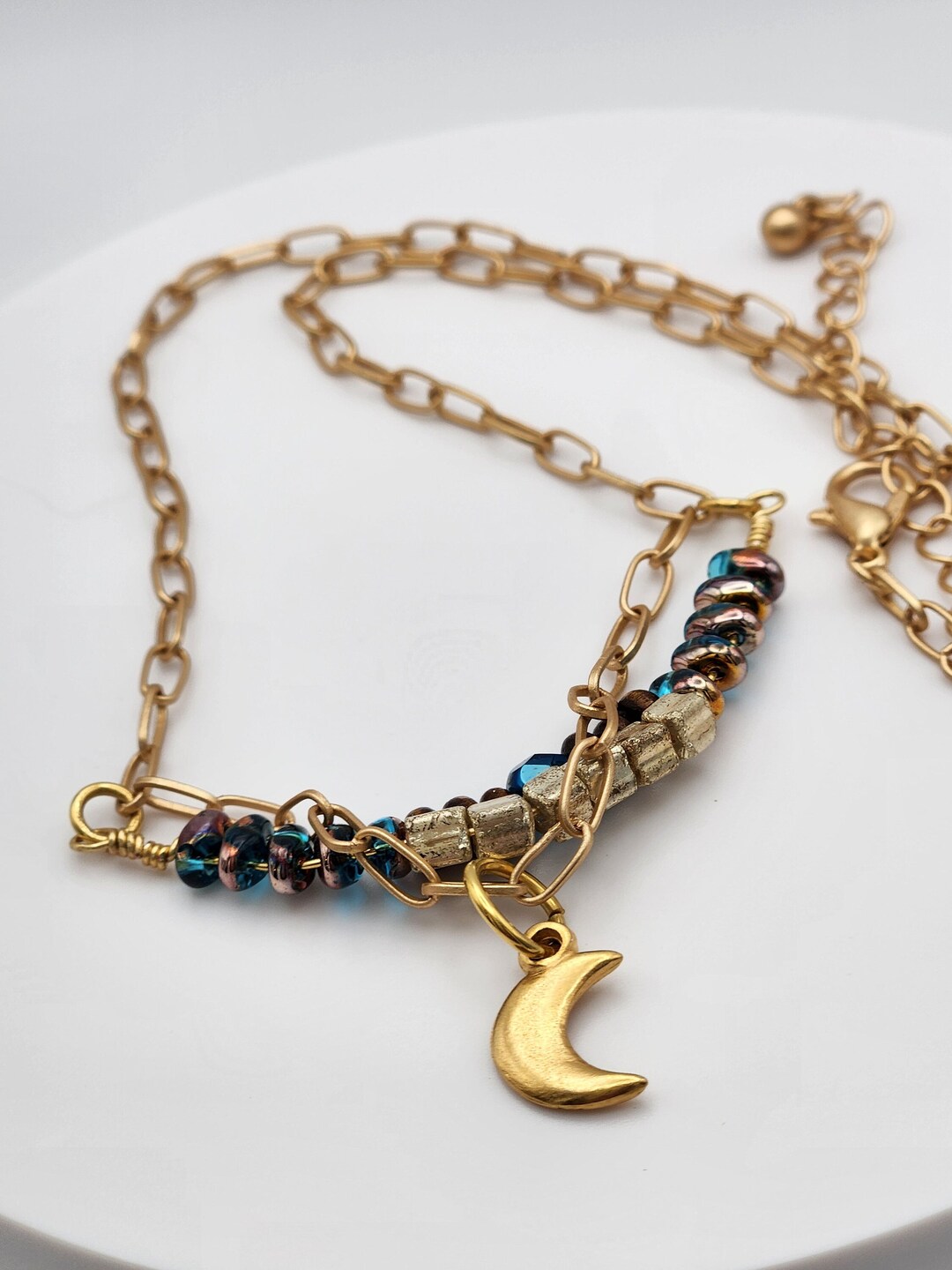 Handmade Crescent Moon 10k Gold Plated Layering Necklace - Etsy