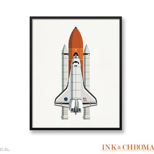 Space Shuttle Print, Rocket Ship Poster, NASA Space Launch Art, Orbiter ...