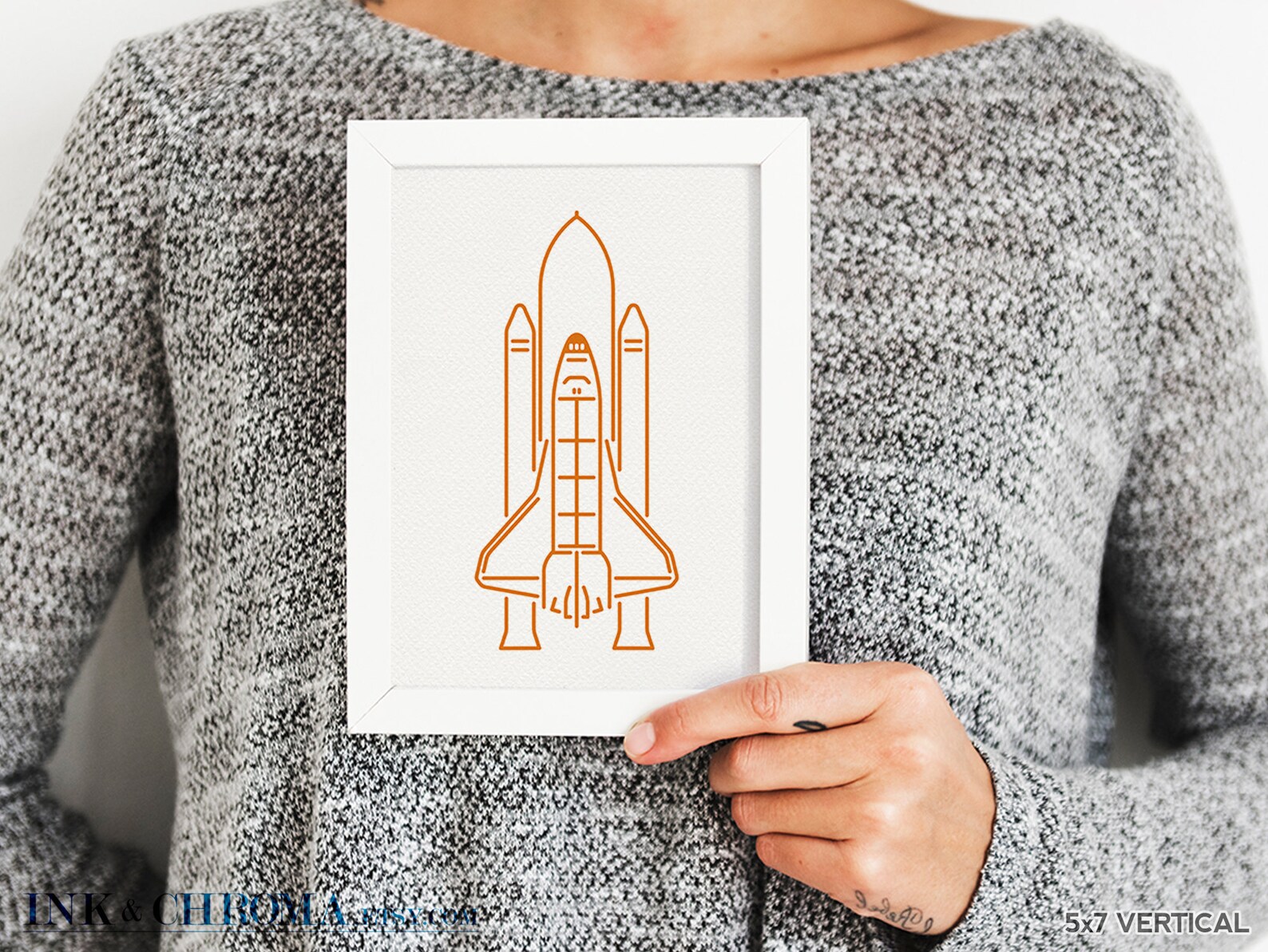 Orange NASA Space Shuttle Line Art Minimalist Rocket Print - Etsy UK