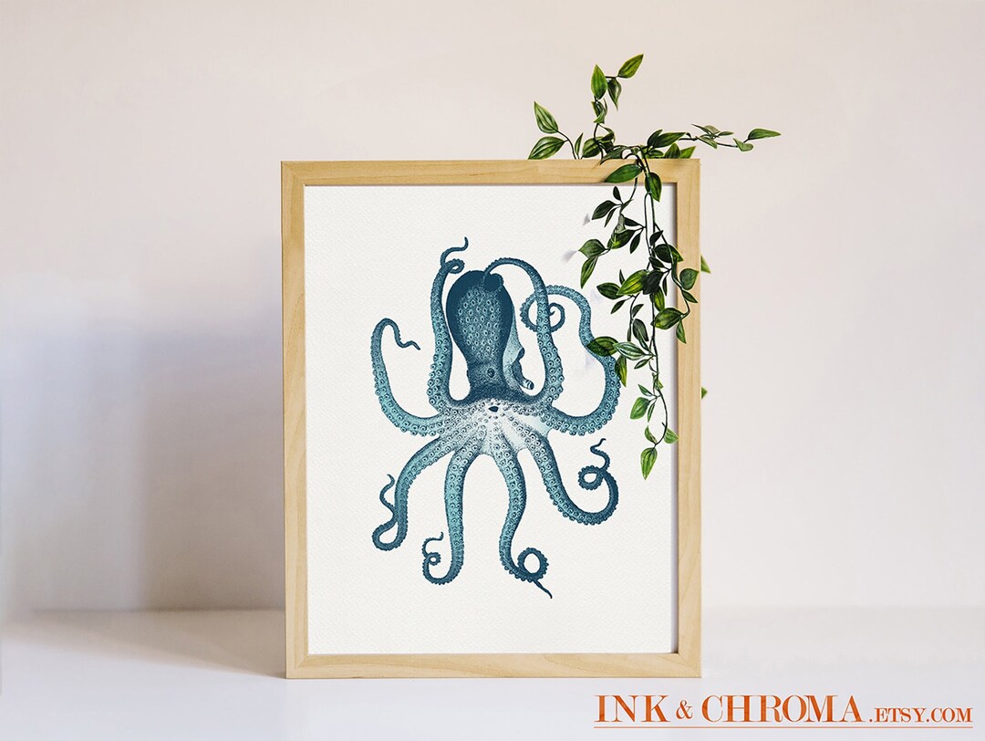 Ocean Blue Octopus, Coastal and Beach Print, 8x10 / 8x8 / 5x7 / A4 ...