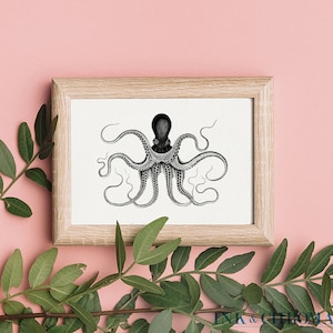 Octopus Print, Home Decor, Office Art, 8x10 / 8x8 Square / 5x7 Print ...