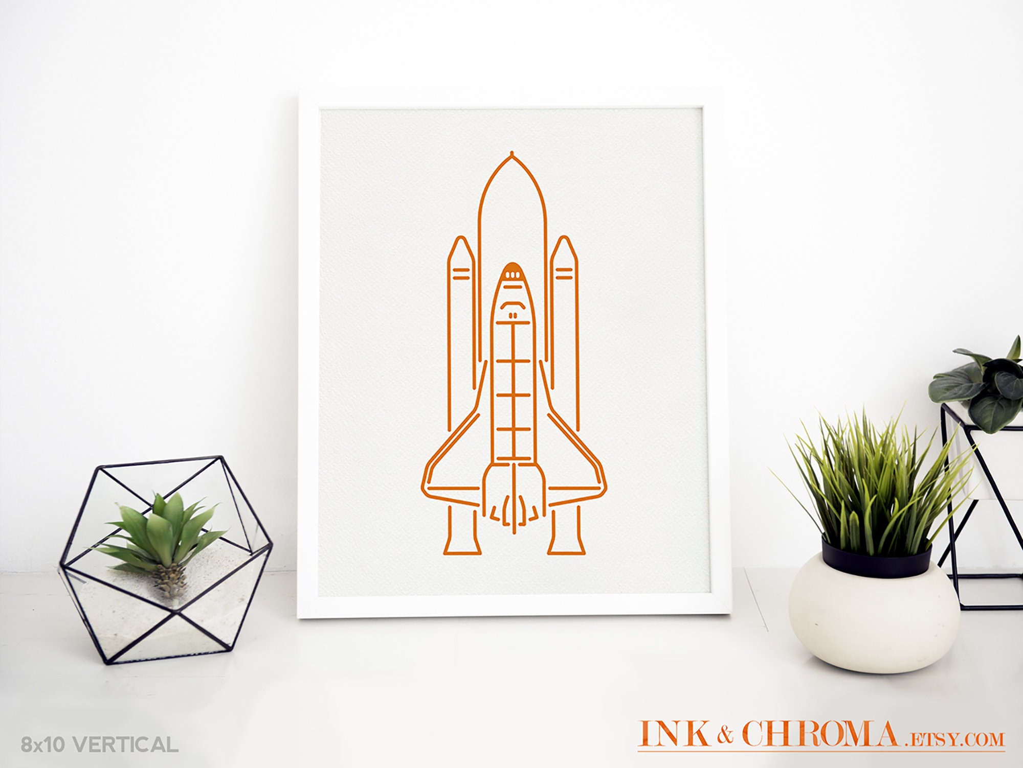 Orange NASA Space Shuttle Line Art Minimalist Rocket Print - Etsy UK