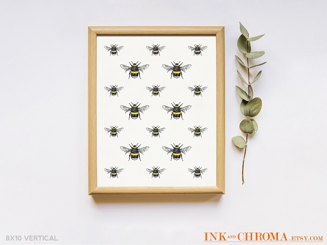 BEES! Bumblebee Pattern Print, Poster Available in 8x10 / 5x7 / 8x8 ...