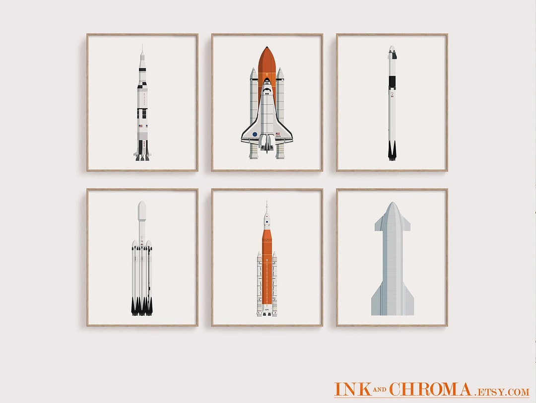Set of 6 Space Rocket Ship Prints of NASA & Spacex - Space Shuttle ...