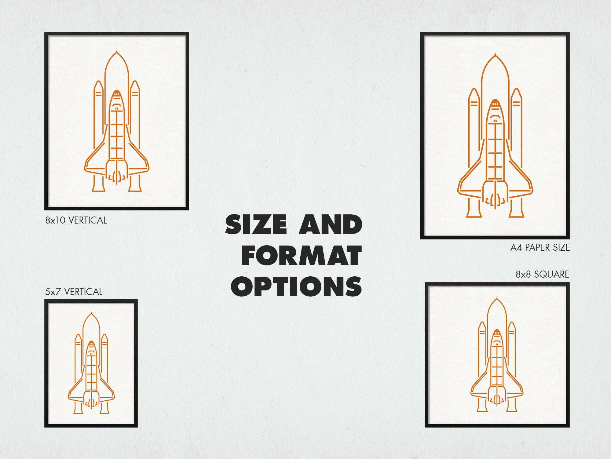Orange NASA Space Shuttle Line Art Minimalist Rocket Print - Etsy UK