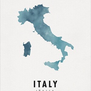 Ocean Blue, Italy Print, Map Poster, Italia Art, Italian Map, Travel ...