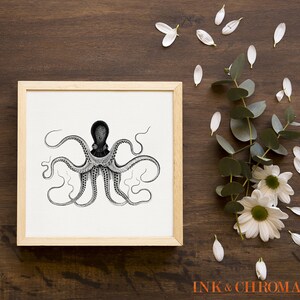 Octopus Print, Home Decor, Office Art, 8x10 / 8x8 Square / 5x7 Print ...