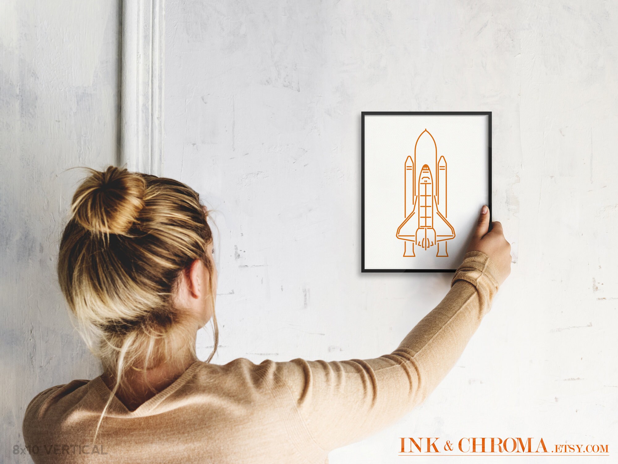 Orange NASA Space Shuttle Line Art Minimalist Rocket Print - Etsy UK