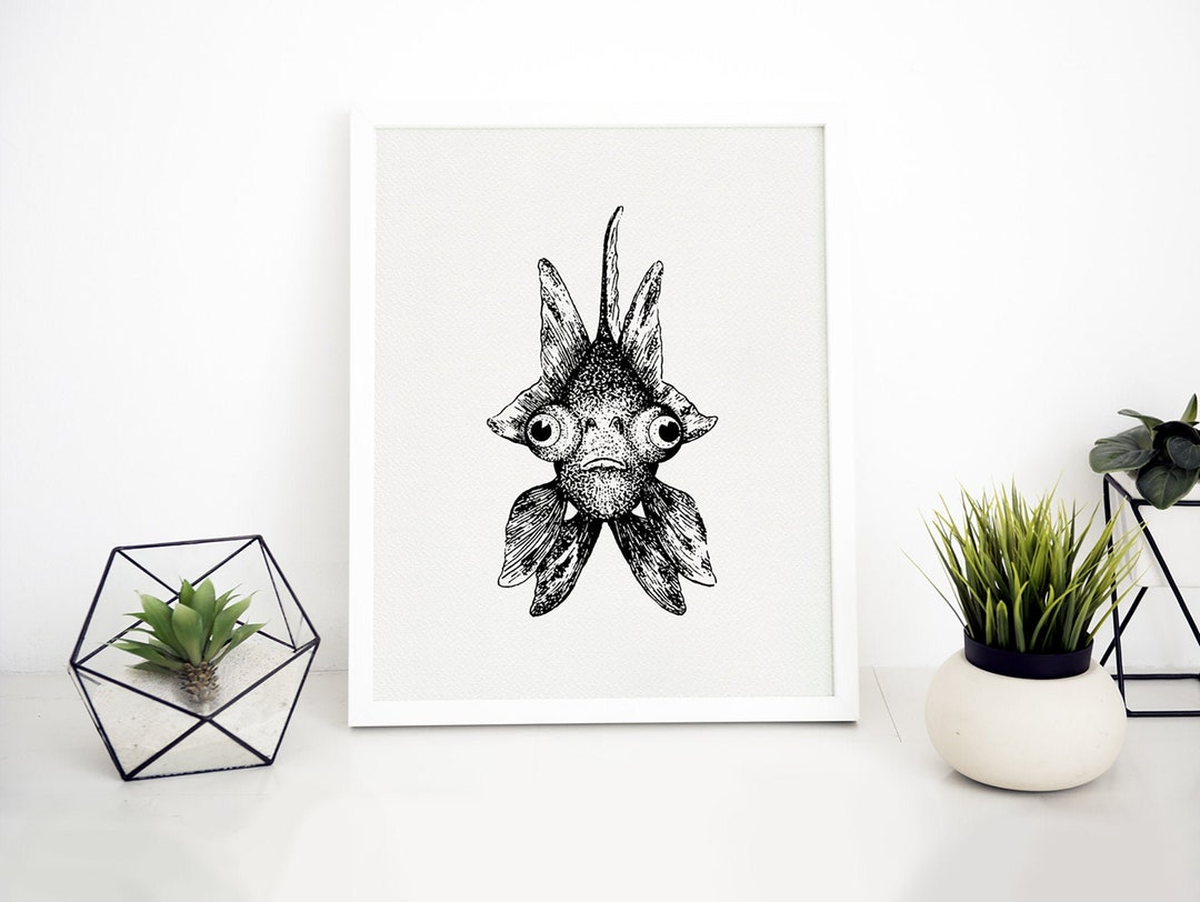 Goofy Goldfish Print, Unique Print, Funny Wall Art, Goldfish Print ...