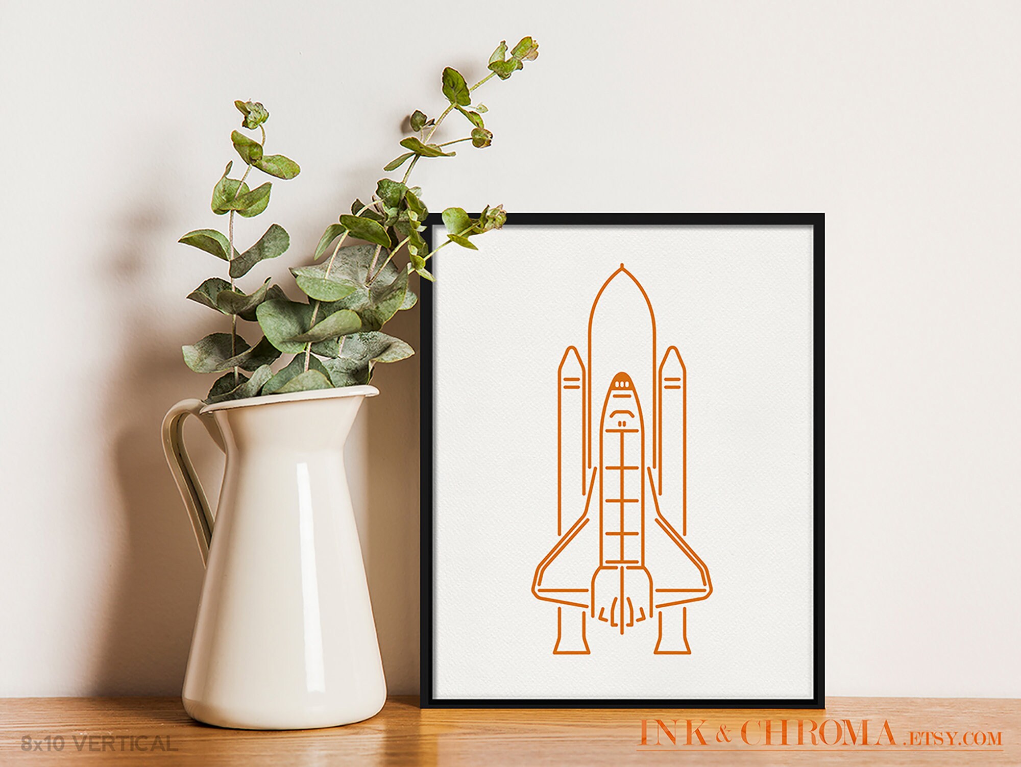 Orange NASA Space Shuttle Line Art Minimalist Rocket Print - Etsy UK