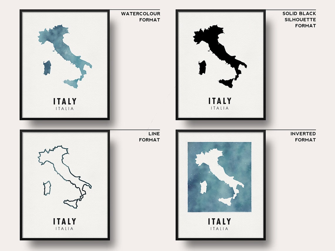 Ocean Blue Italy Print Map Poster Italia Art Italian Map - Etsy UK