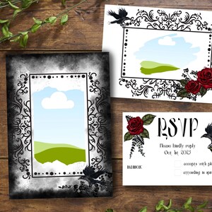 Gothic Crow and Rose Wedding Invitation Set to Download and Print ...