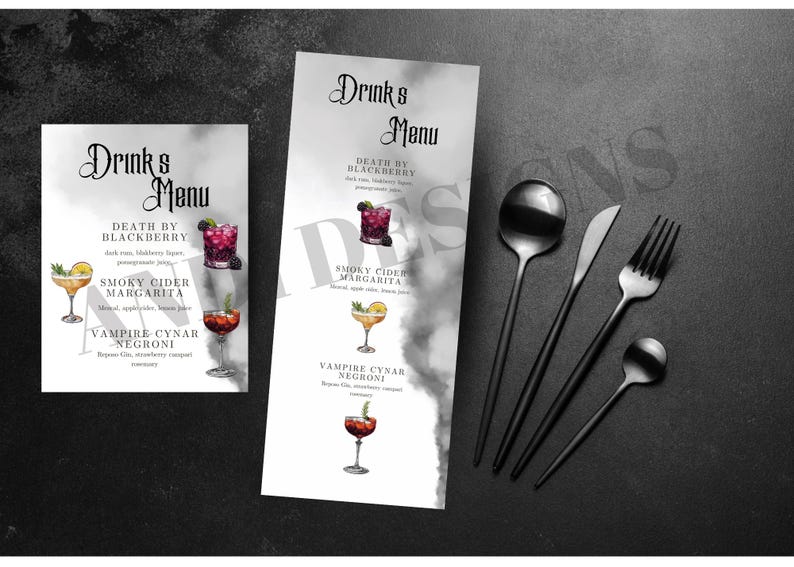 Gothic Drink Menu With Dark Theme Drinks, Drink List With Recipes and ...