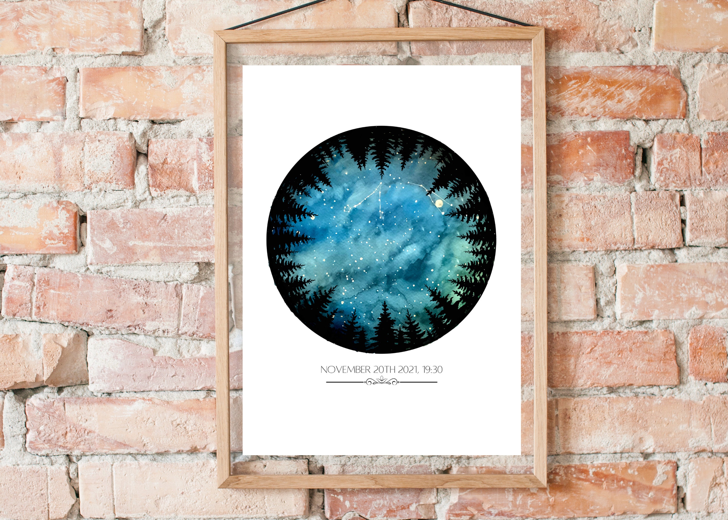 Digital star alignment constellation watercolor map with chosen zodiac ...