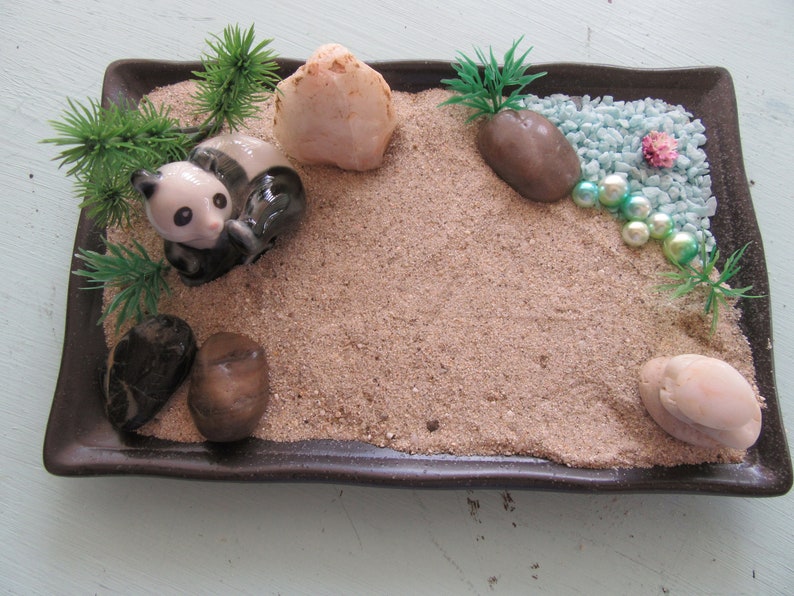 Mini Zen Garden Kit: Panda Figurine, Rocks, Rake - Etsy