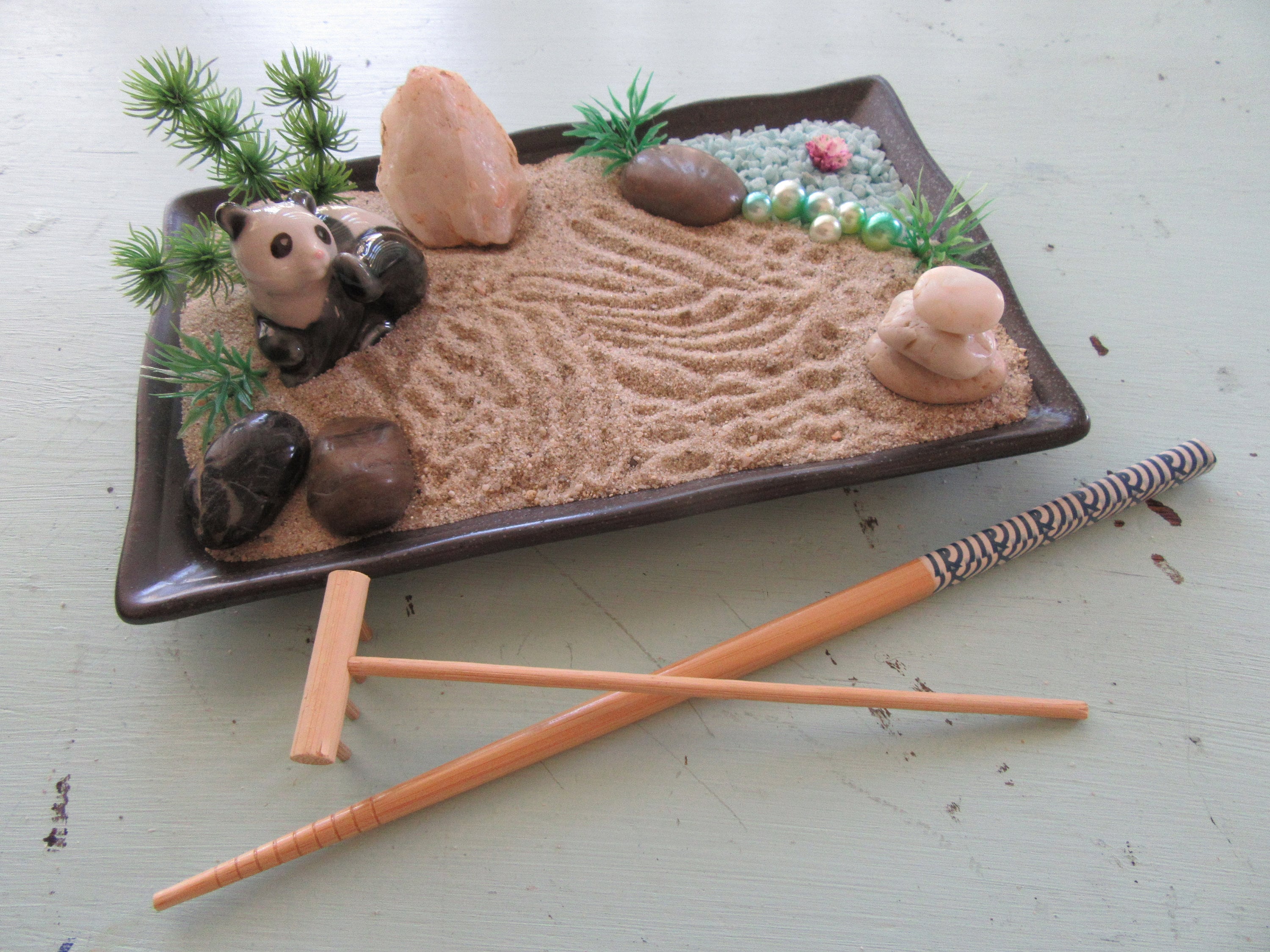 Mini Zen Garden Kit: Panda Figurine, Rocks, Rake - Etsy