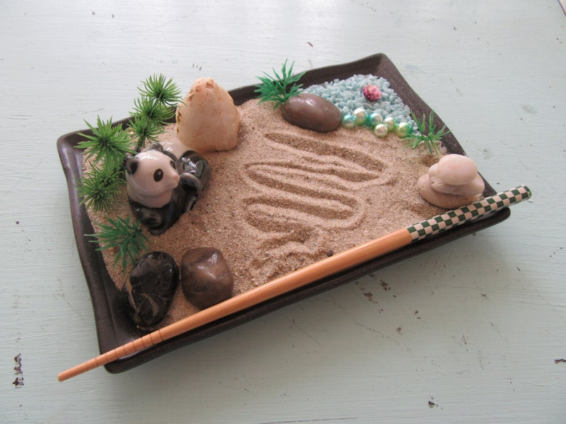 Mini Zen Garden Kit: Panda Figurine, Rocks, Rake - Etsy