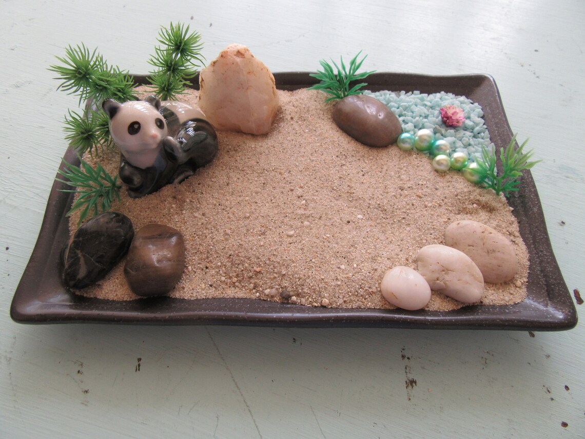 Mini Zen Garden Kit: Panda Figurine, Rocks, Rake - Etsy