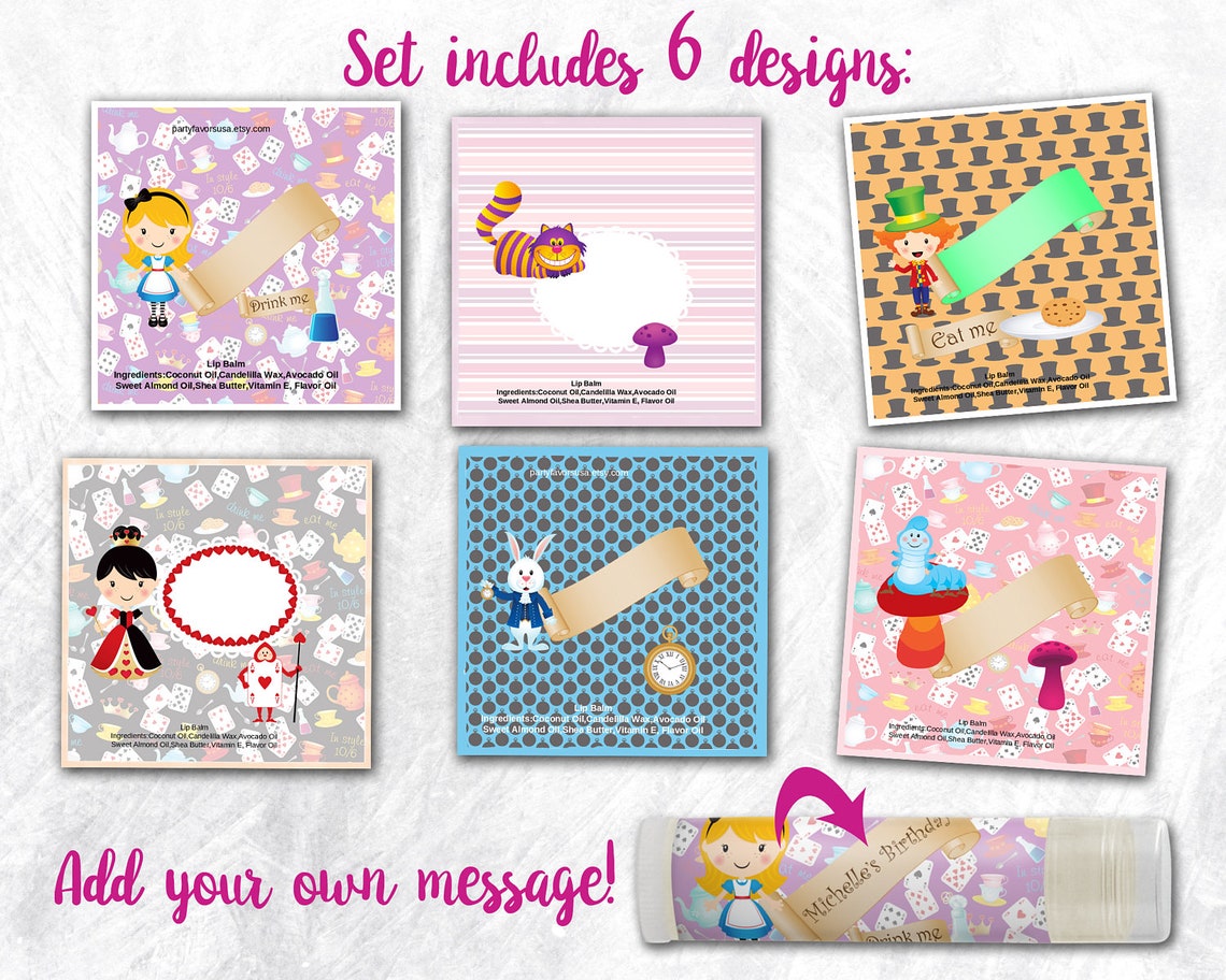 Alice in Wonderland Personalized Lip Balm Party Favors - Etsy