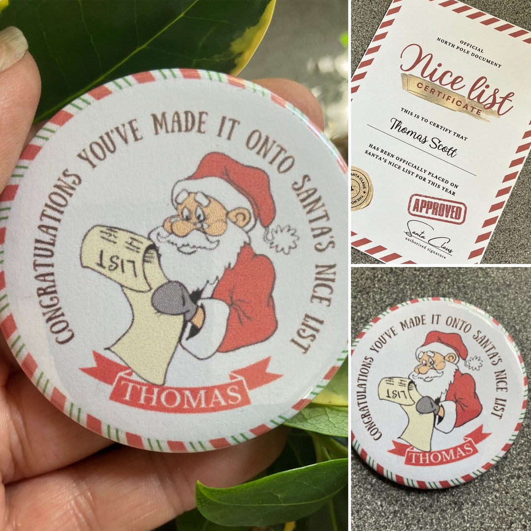 Personalised Nice List Badge Plus Certificate From Santa - Etsy UK