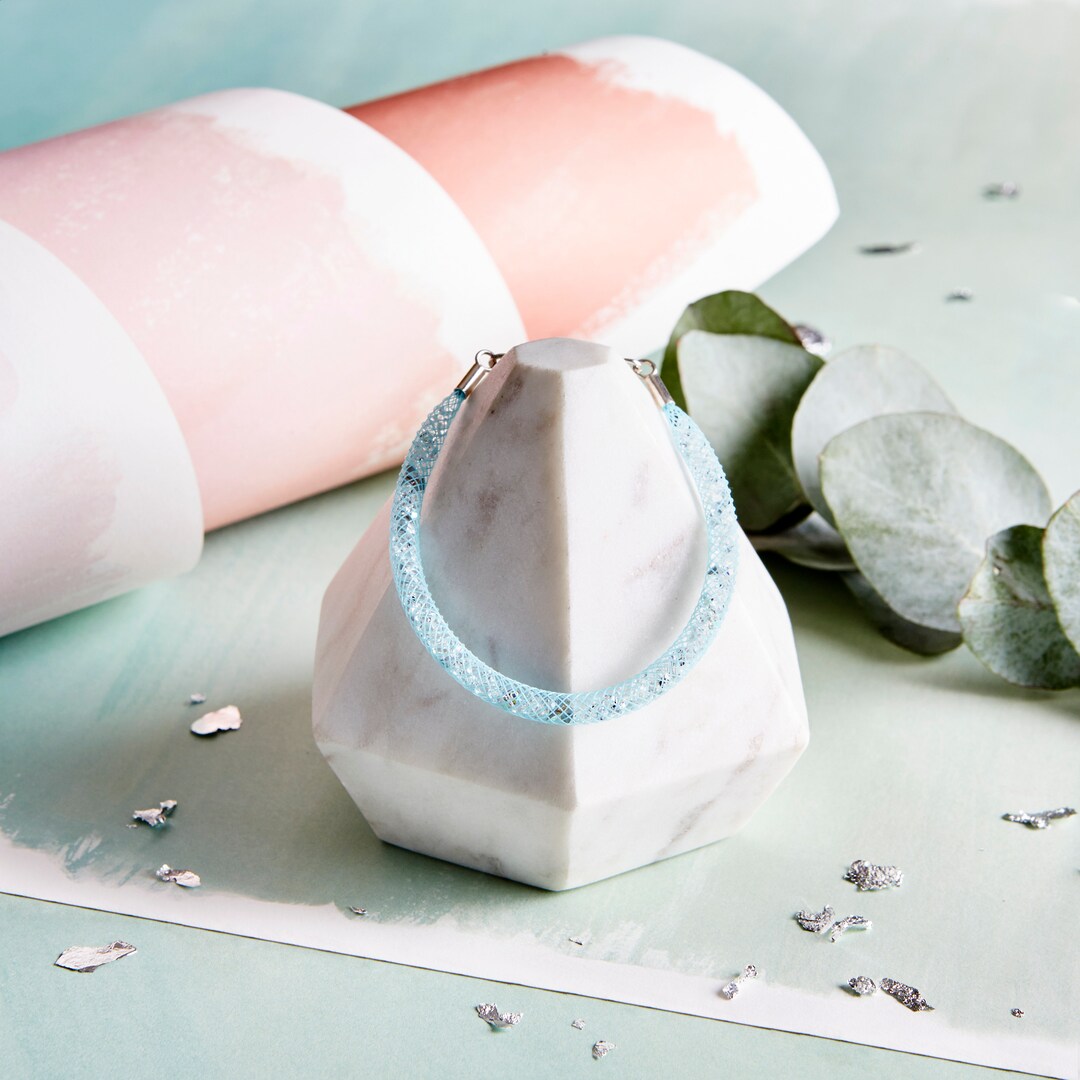 Skinny Mesh Aqua With AB Crystals Bracelet - Etsy