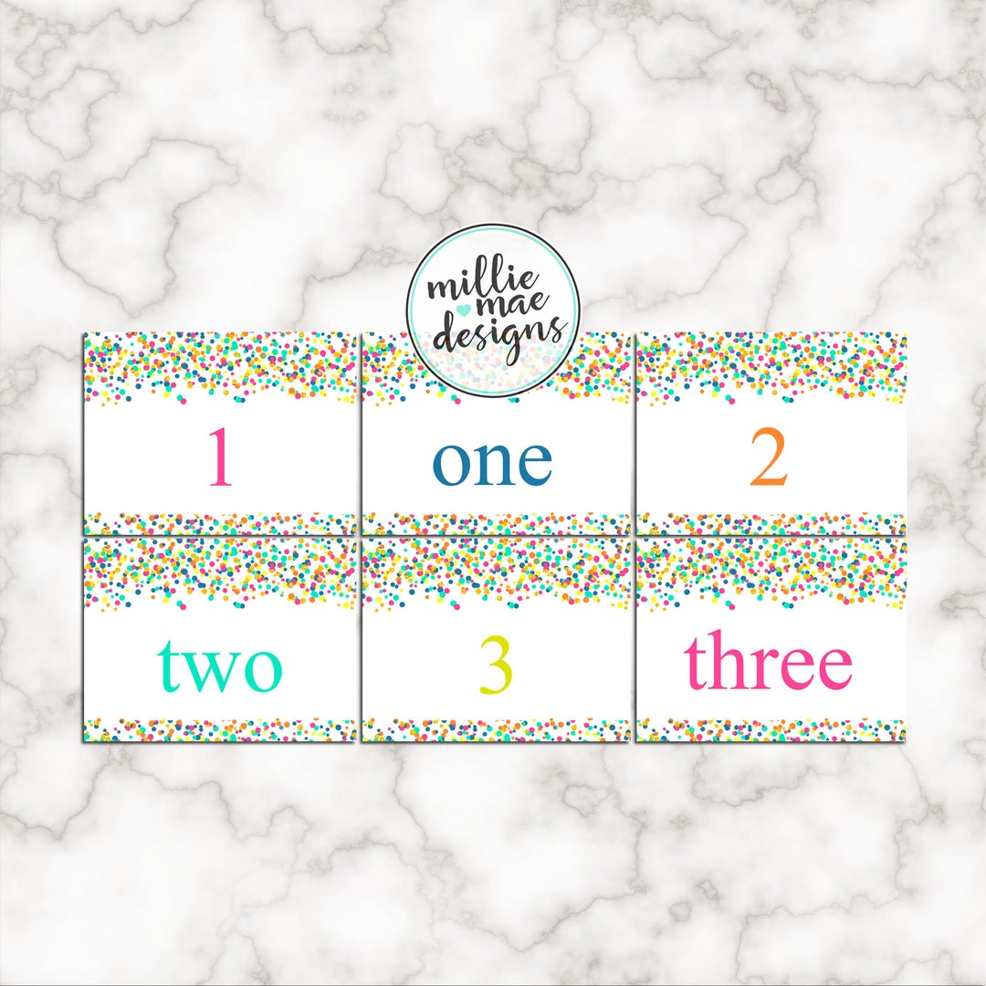 Colorful Confetti Number and Number Word Math Flash Cards INSTANT ...