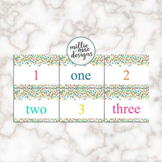 Colorful Confetti Number and Number Word Math Flash Cards | Etsy
