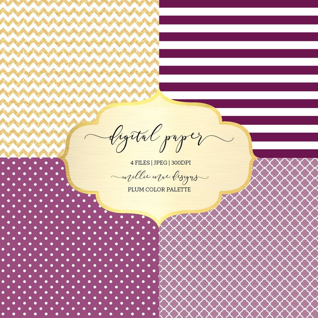INSTANT DOWNLOAD Purple Plum Digital Paper Clipart Chevron Stripe Polka ...