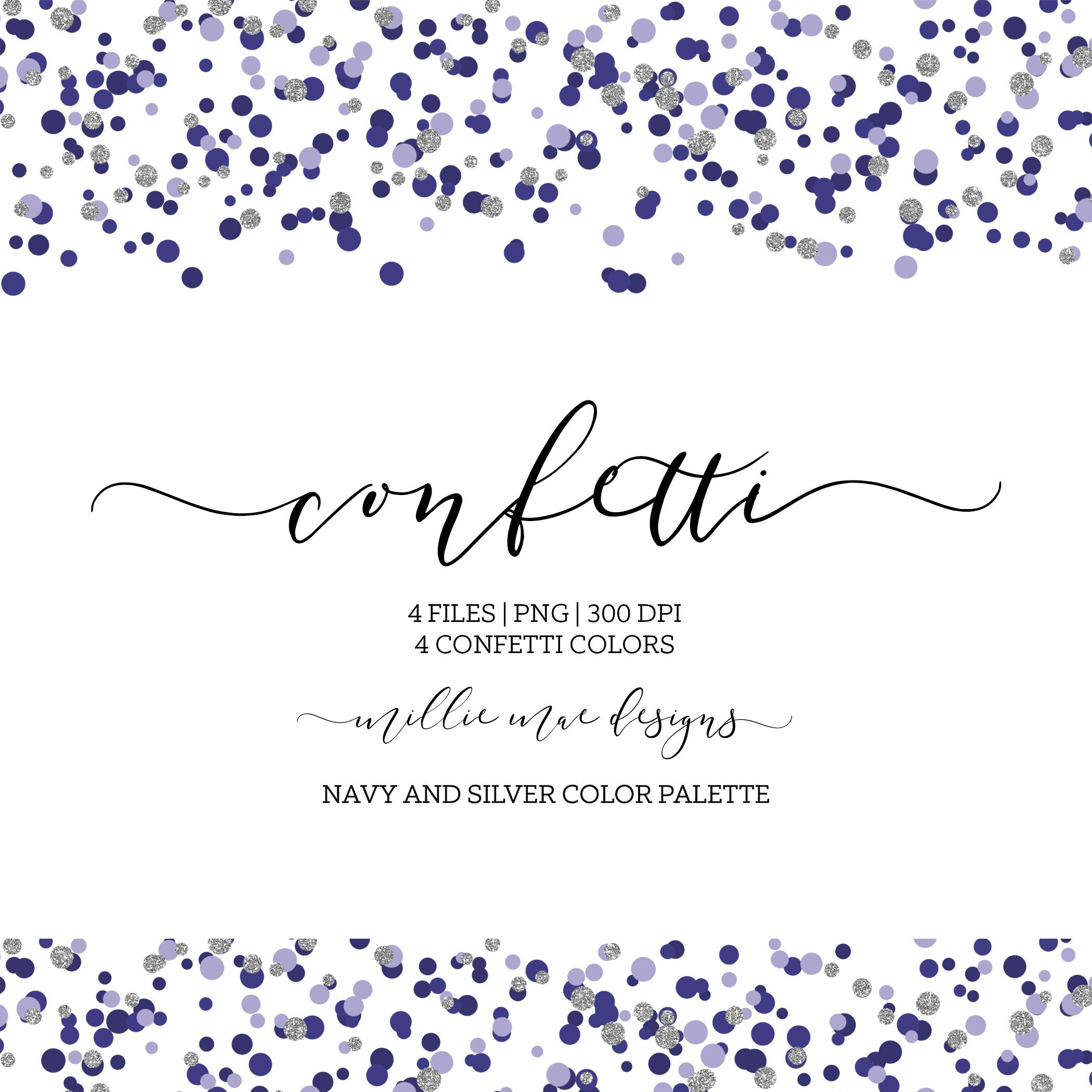 INSTANT DOWNLOAD Navy and Silver Confetti Border Navy Blue Silver - Etsy