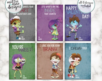 INSTANT DOWNLOAD Printable Classroom Zombie Valentines Cards Valentine ...