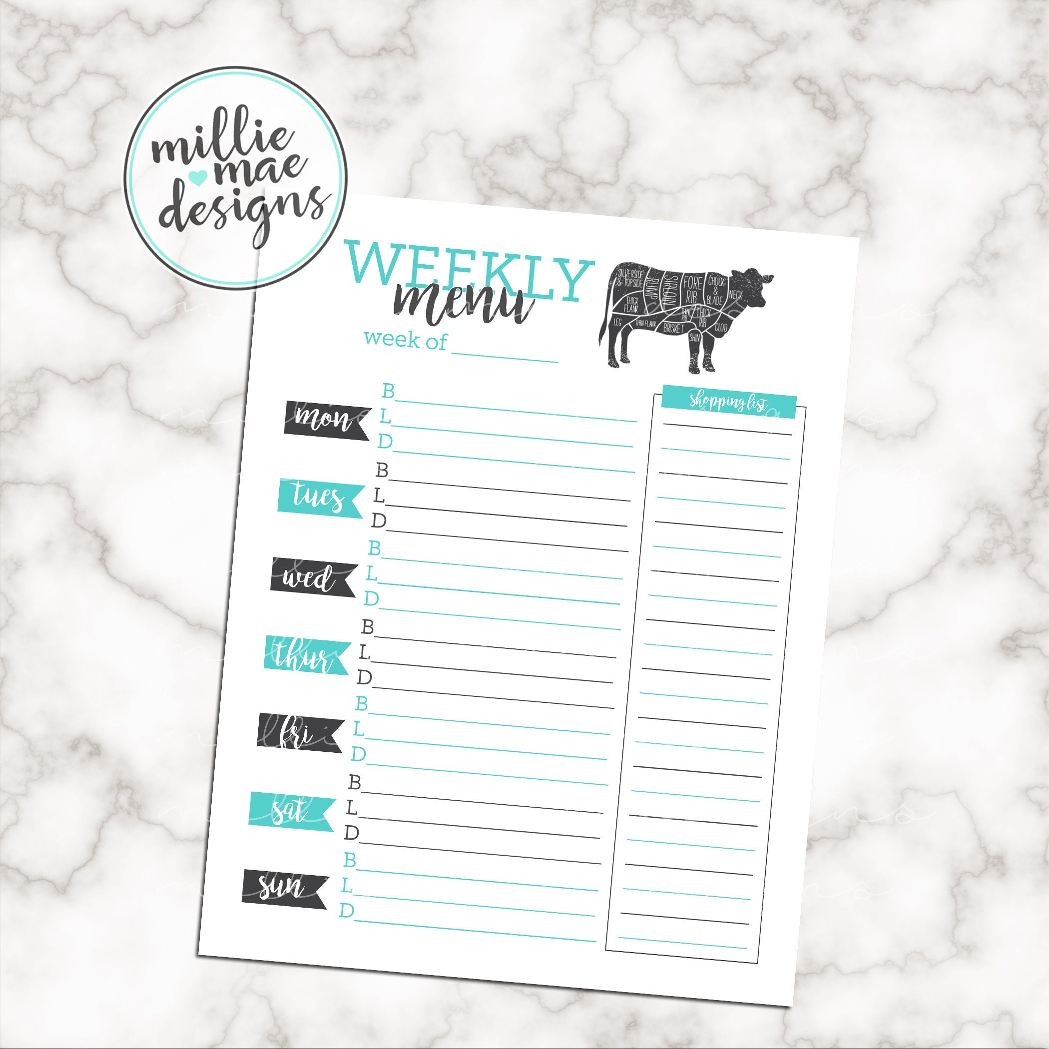 INSTANT DOWNLOAD Printable Farmhouse Weekly Menu | Etsy