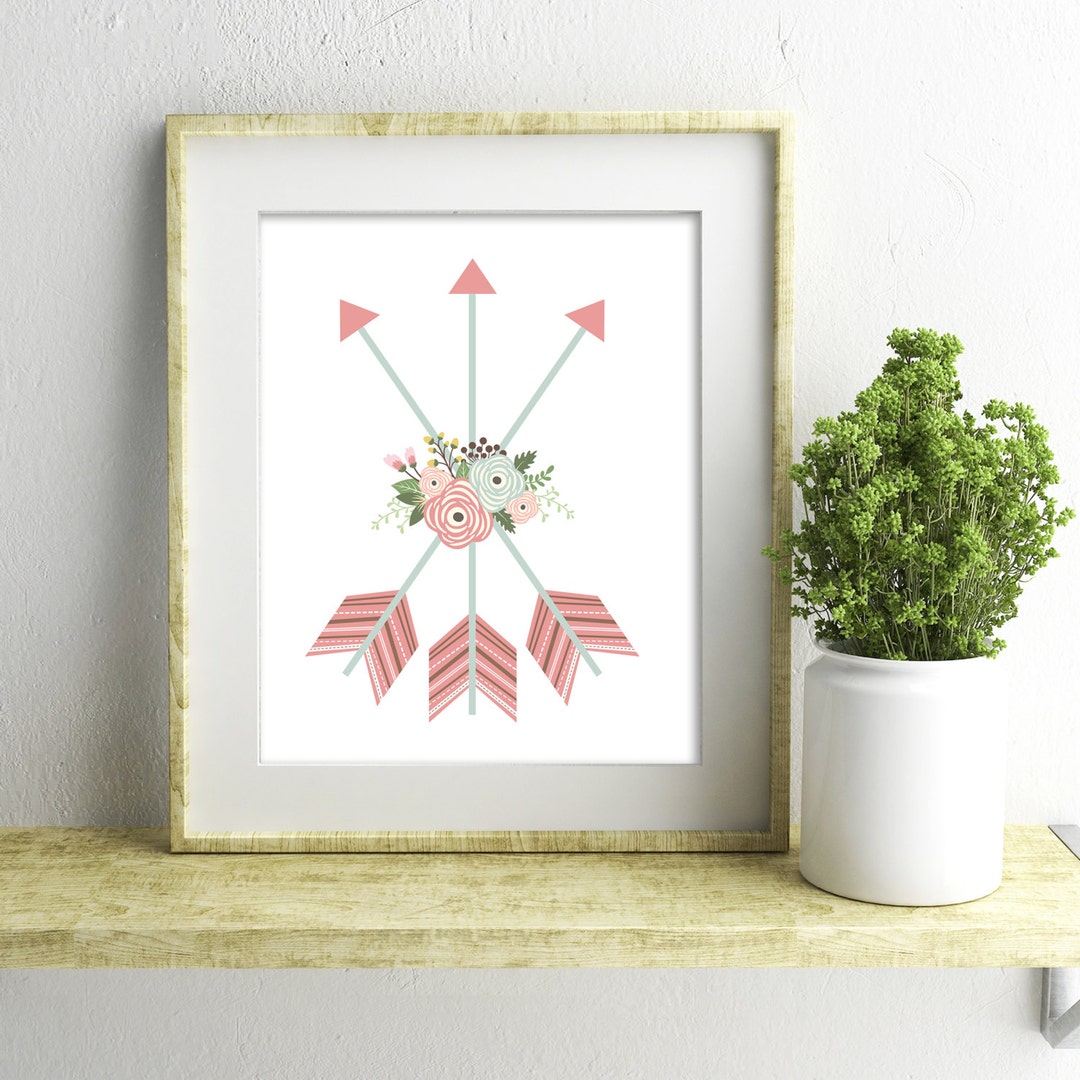 Boho Tribal Floral Arrow Print Instant Download Nursery Decor Wall Art ...