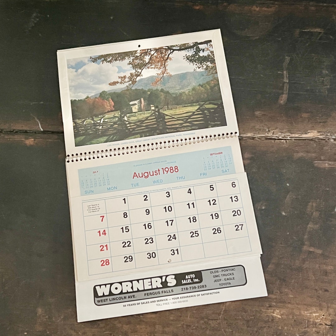 Vintage 1988 Advertisement Monthly Wall Calendar With Pockets, 12 ...