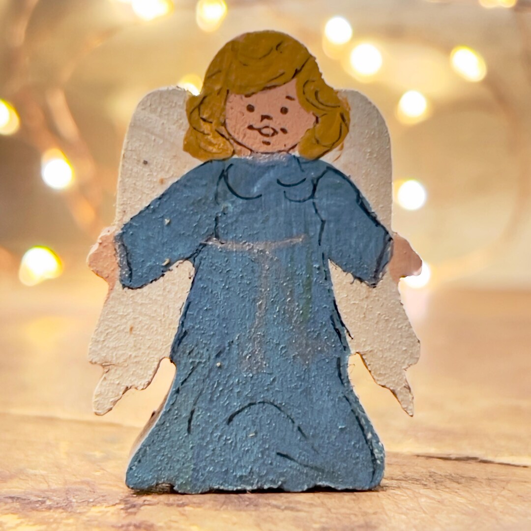 Vintage Hand Painted Wood Angel Miniature - 1980s Christmas Decor - Etsy